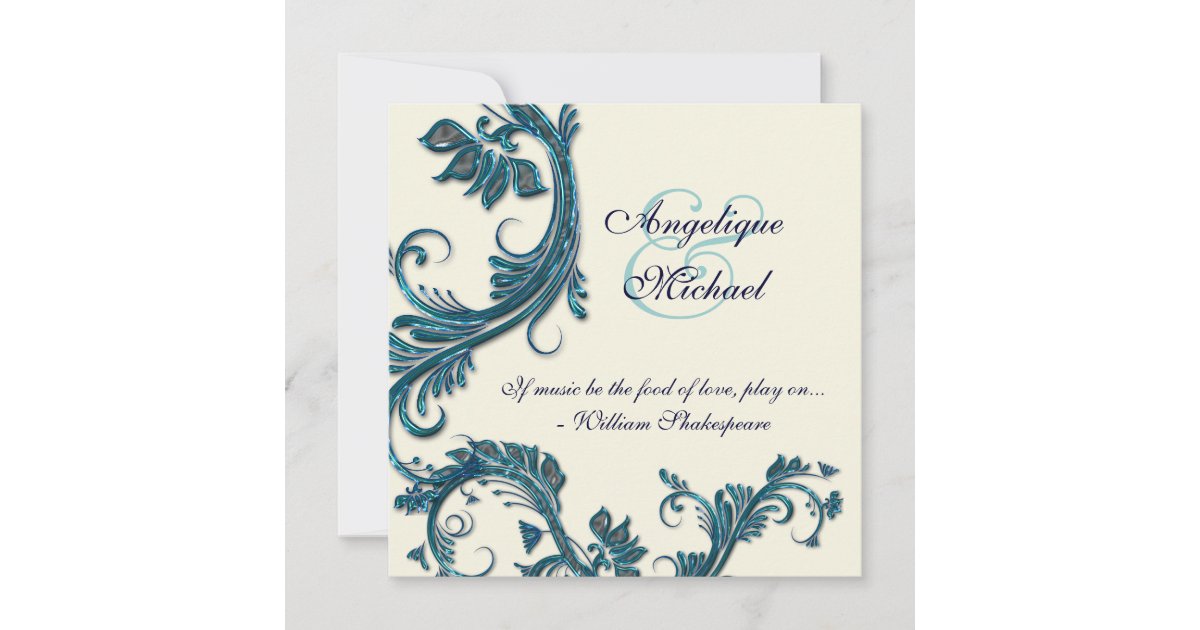 Blue cream wedding anniversary engagement invitation | Zazzle