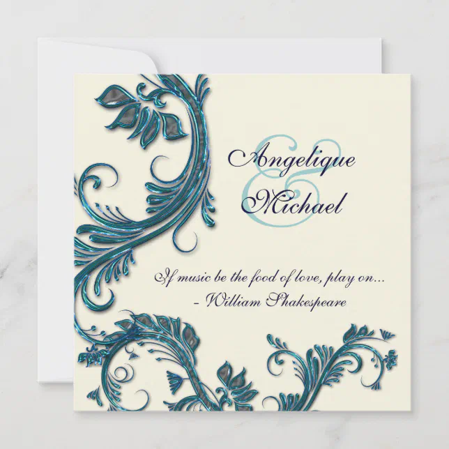 Blue cream wedding anniversary engagement invitation | Zazzle