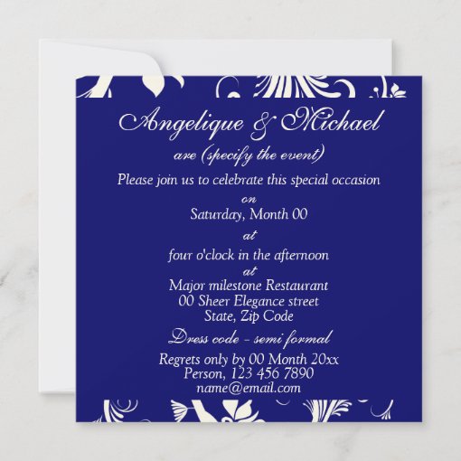 Blue cream wedding floral elegance invitation | Zazzle