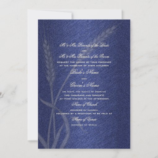 Blue cream wedding wheat flower invitation | Zazzle