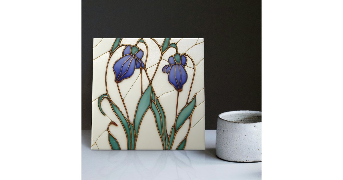 Blue Crocus Wall Decor Art Nouveau Art Deco Cerami Ceramic Tile | Zazzle