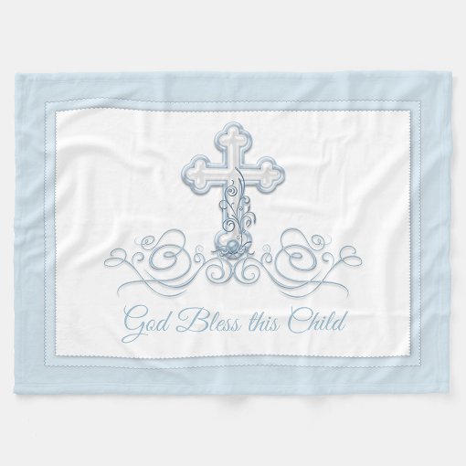 Blue Cross Baby Boy Baptism Blanket | Zazzle
