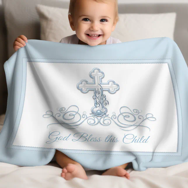 Blue Cross Baby Boy Baptism Blanket | Zazzle