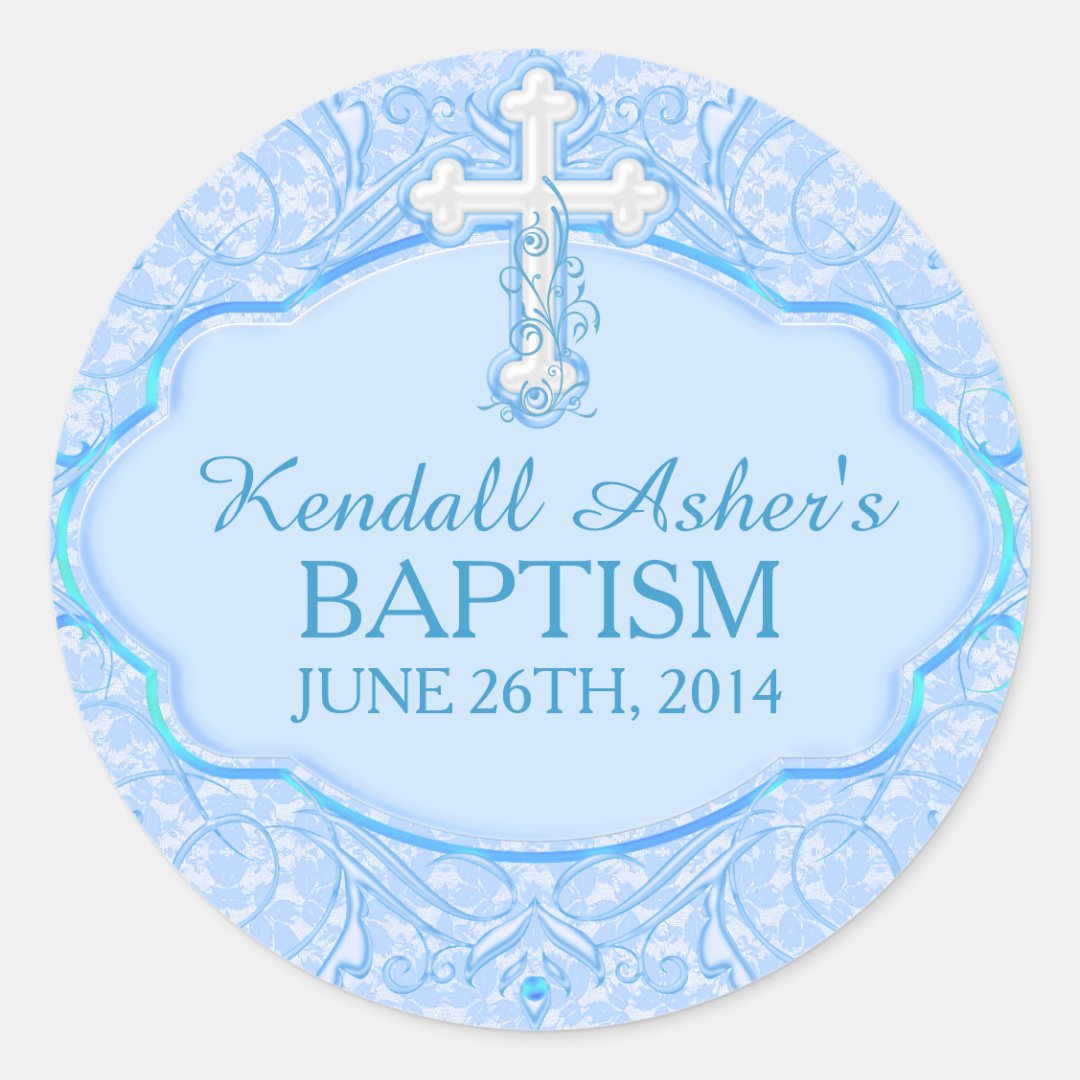 Blue Cross Baptism Christening Sticker | Zazzle