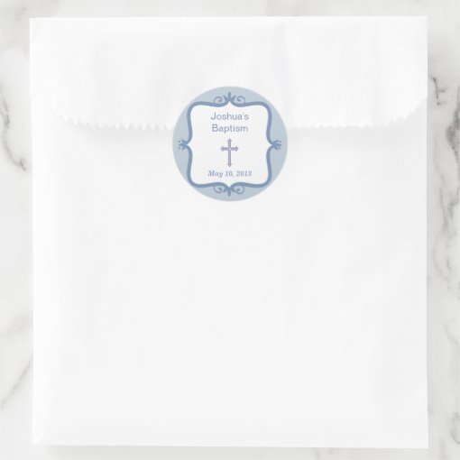 Blue Cross Baptism Round Sticker | Zazzle