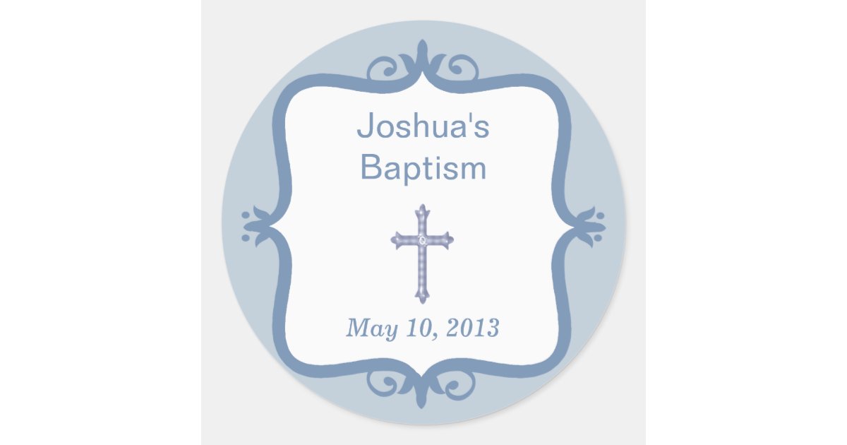 Blue Cross Baptism Round Sticker | Zazzle
