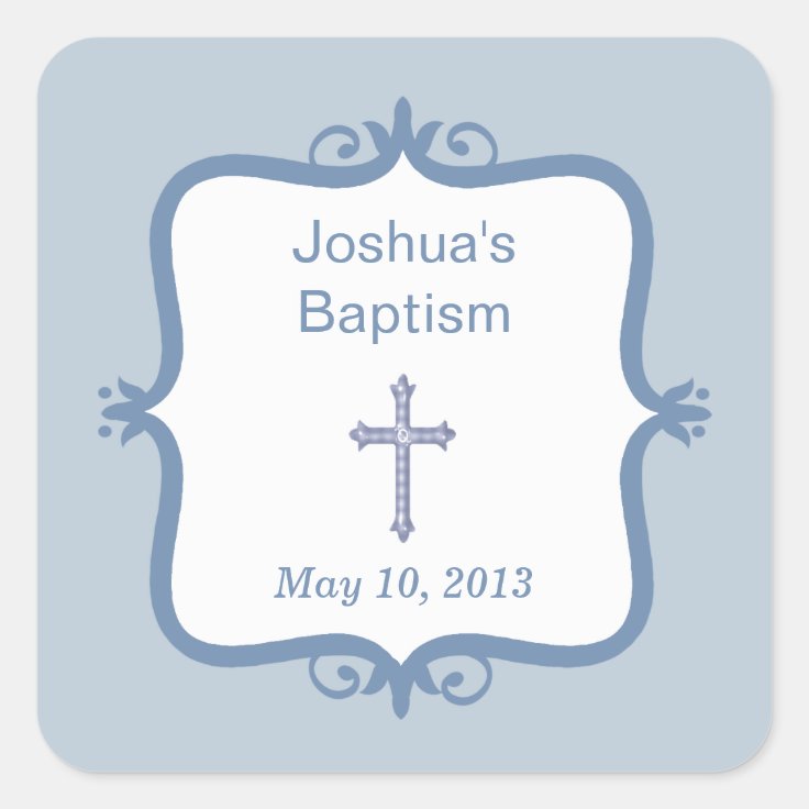 Blue Cross Baptism Square Sticker | Zazzle