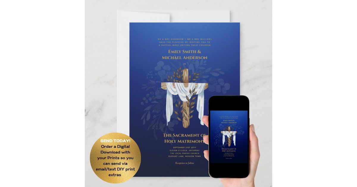 Blue Cross Catholic Nuptial Mass Wedding Invitation | Zazzle