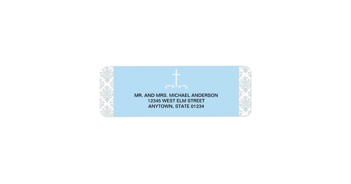 Blue Cross with Damask Pattern Label | Zazzle