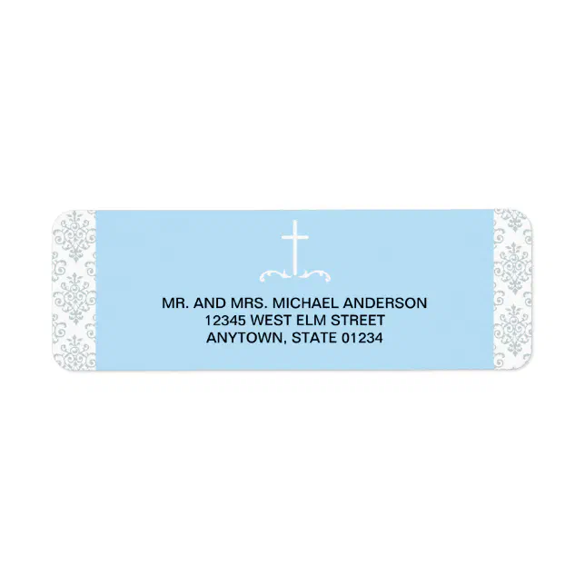 Blue Cross with Damask Pattern Label | Zazzle