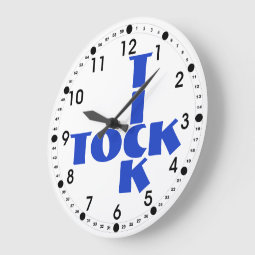 Blue Crossword Tick Tock Text Large Clock | Zazzle