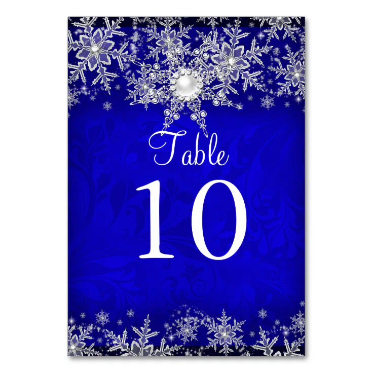 Blue Crystal Pearl Snowflake Table Number Card | Zazzle