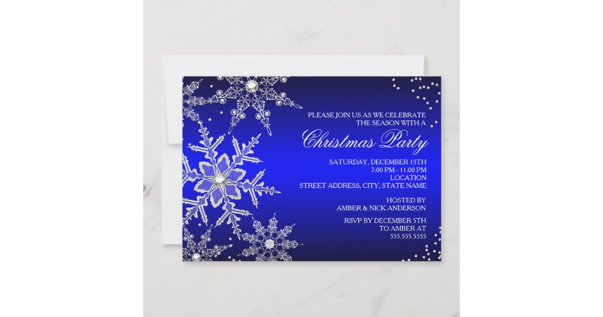 Blue Crystal Snowflake Christmas Party invite | Zazzle