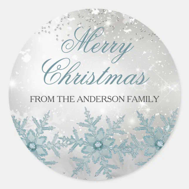 Blue Crystal Snowflake Christmas Sticker | Zazzle