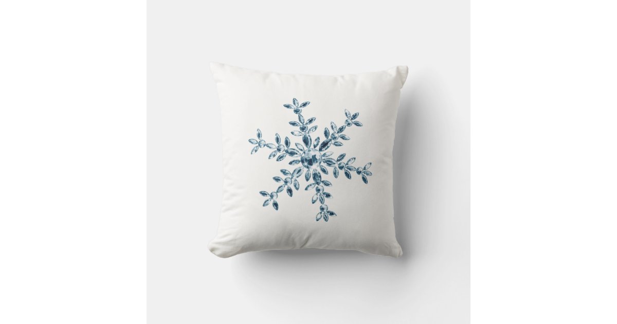 Blue Crystal Snowflake Holiday Cushion | Zazzle