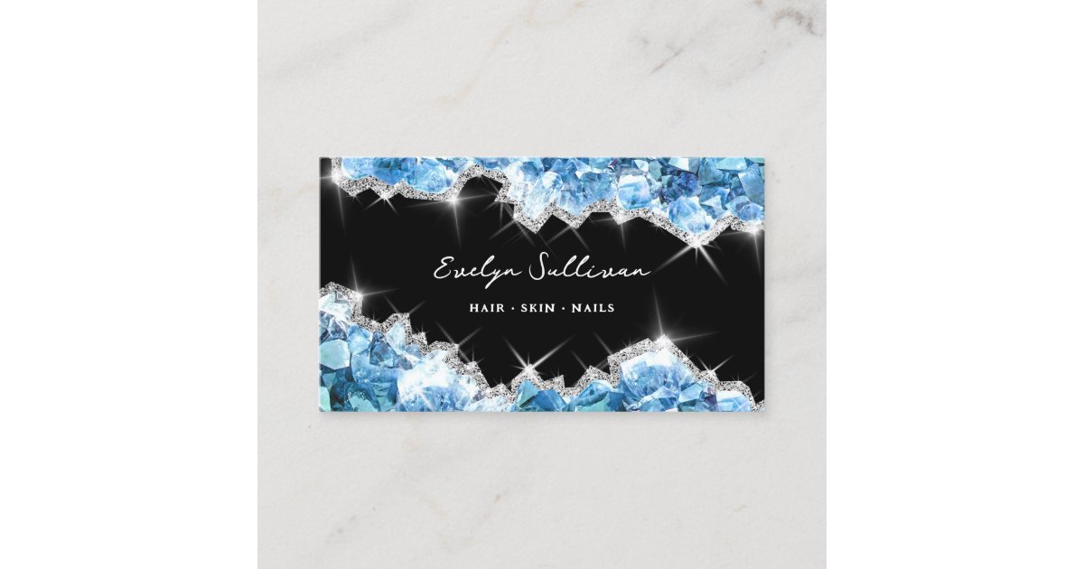 blue crystals geode business card | Zazzle