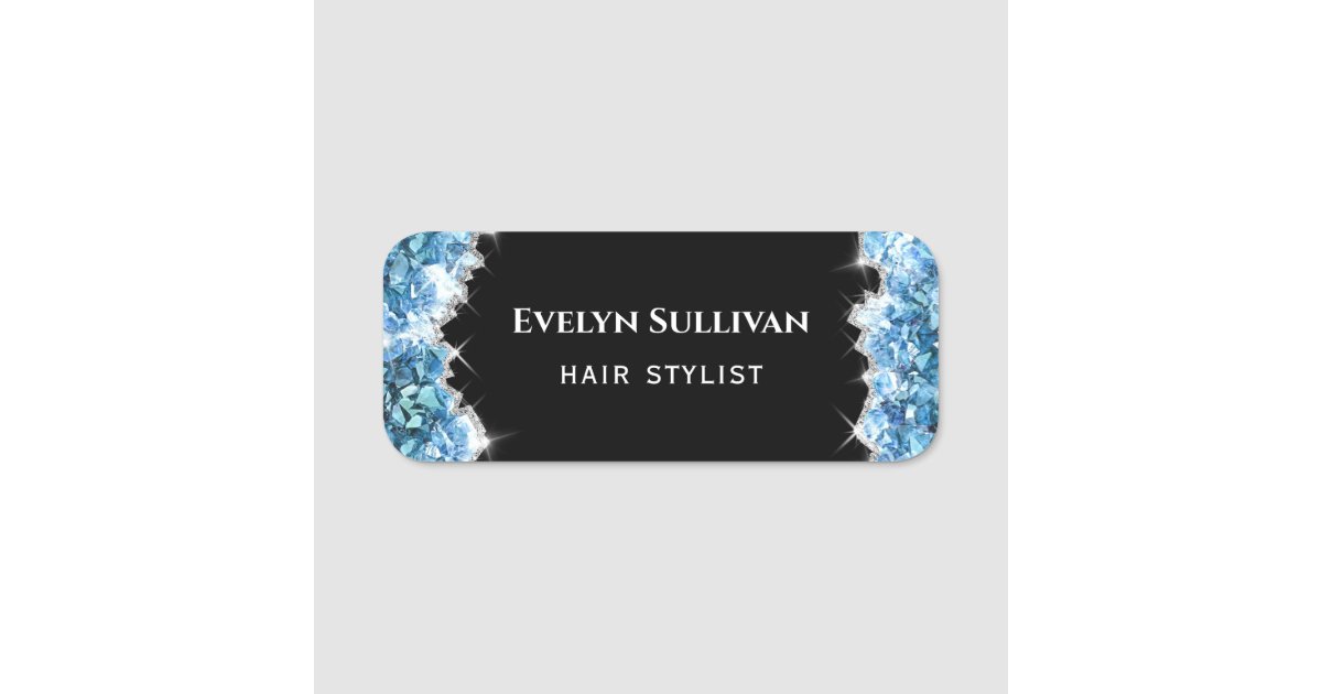 Blue crystals name tag | Zazzle