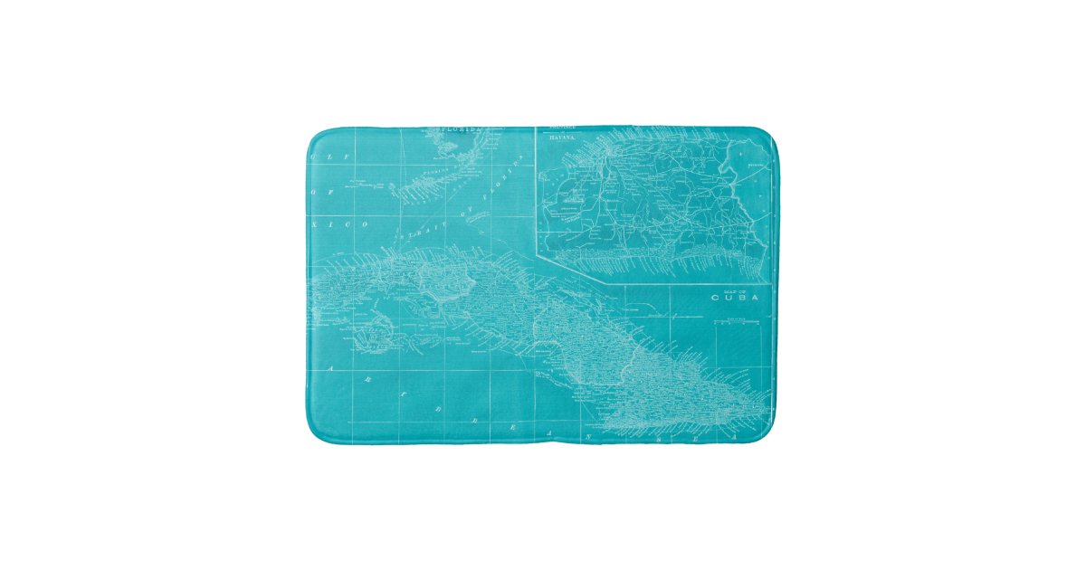 Blue Cuba Map Bathroom Mat | Zazzle