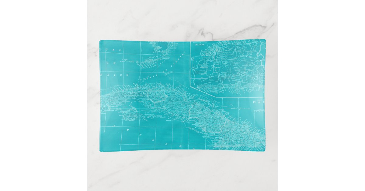 Blue Cuba Map Trinket Tray | Zazzle