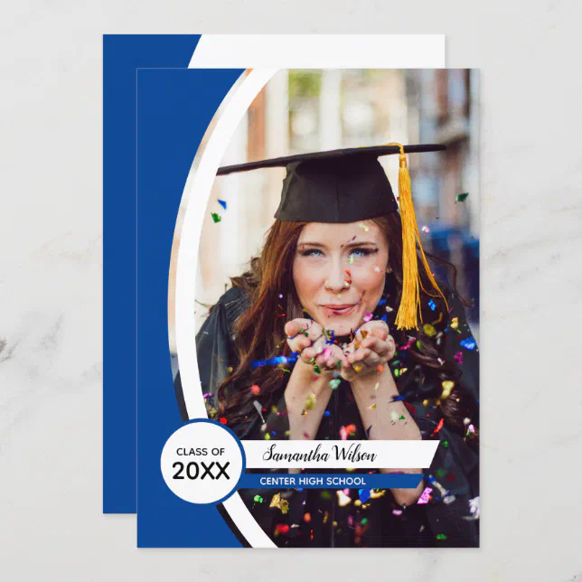 Blue Curved Frame Photo Graduation Invitation | Zazzle