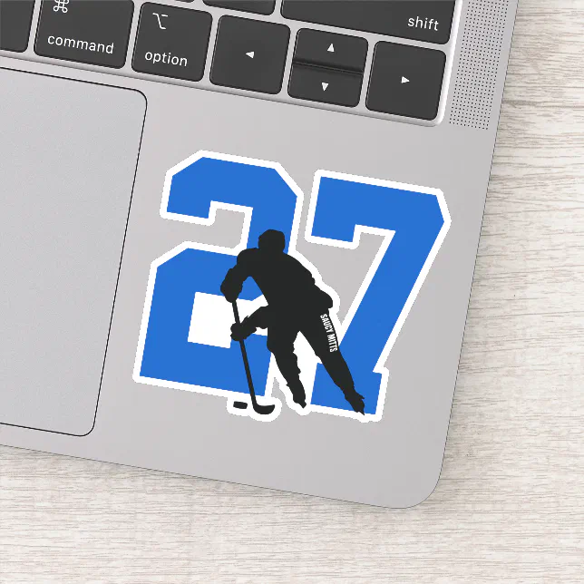 Blue Custom Hockey Player Number Laptop Sticker | Zazzle
