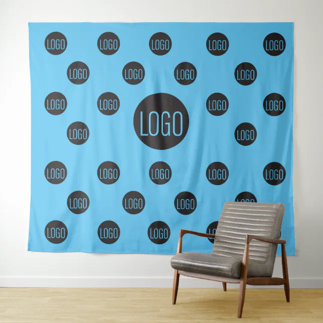 Blue Custom Logo backdrop Company step and repeat | Zazzle
