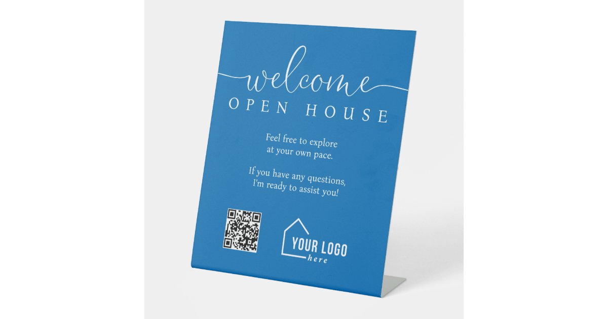 Blue Custom Real Estate Welcome Open House Pedestal Sign | Zazzle
