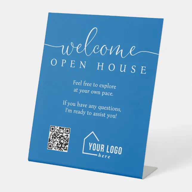 Blue Custom Real Estate Welcome Open House Pedestal Sign | Zazzle