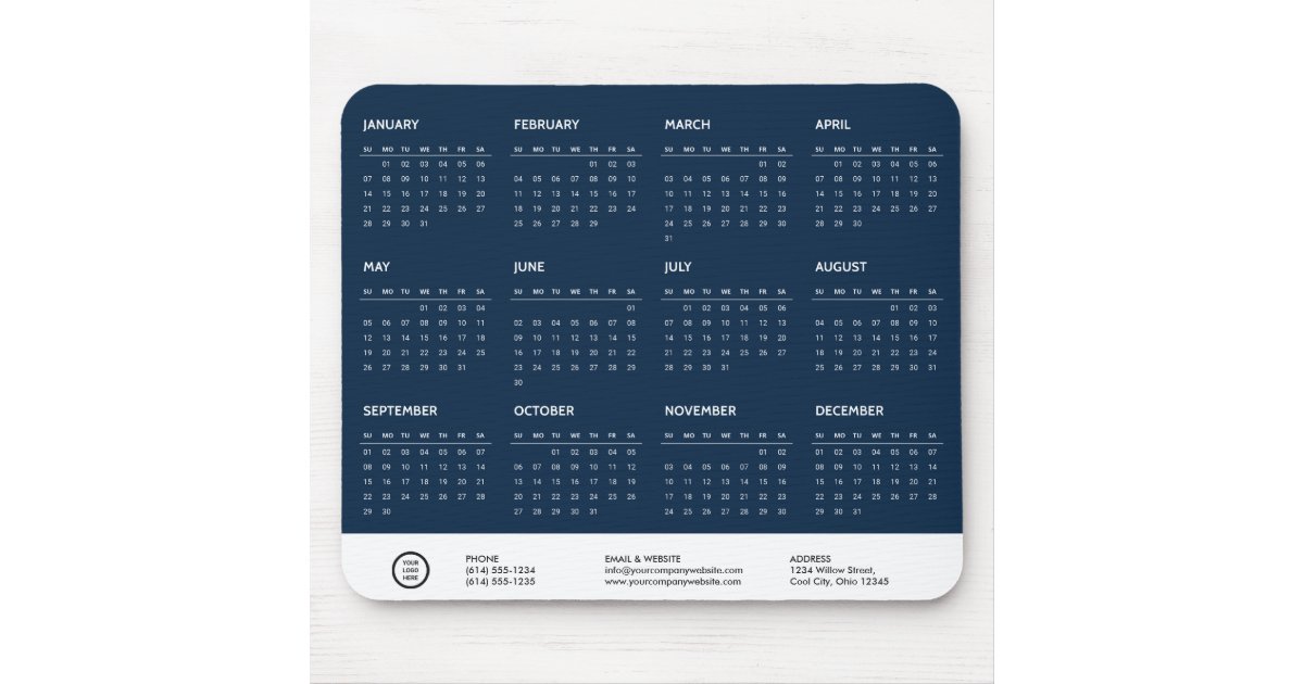 Blue Customizable 2024 Calendar Company Logo Swag Mouse Pad | Zazzle