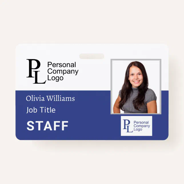 BLUE Customized Company Staff Photo Employee ID Badge | Zazzle