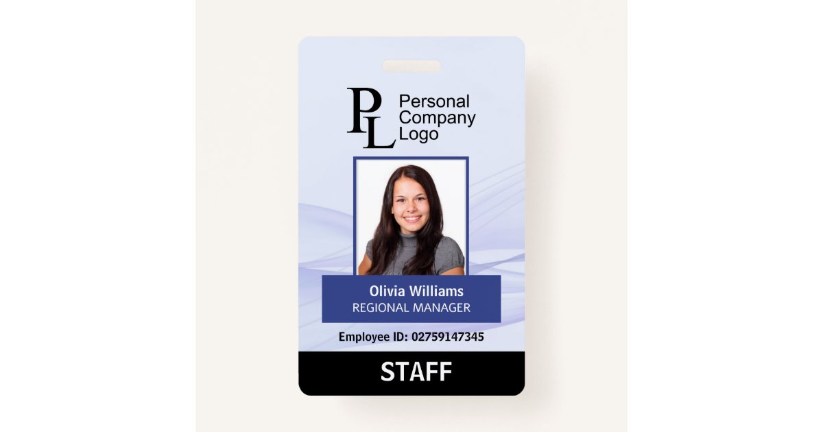 BLUE Customized Vertical Company Staff Photo ID Badge | Zazzle
