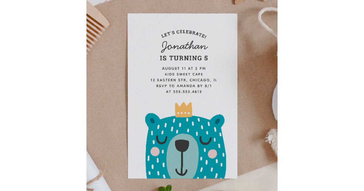Blue cute bear. Kids or baby boy birthday party Invitation | Zazzle