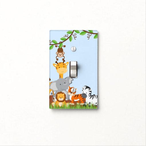 Blue Cute Jungle Baby Animals Light Switch Cover | Zazzle