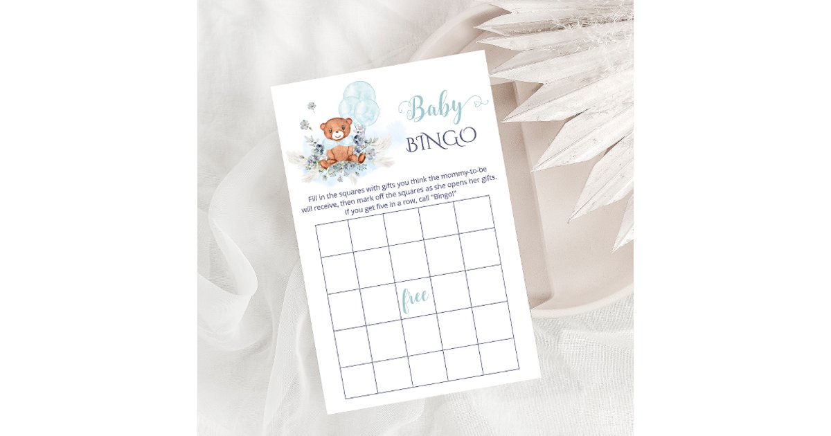 Blue Cute Teddy Bear Boy Baby Shower Game BINGO Flyer | Zazzle