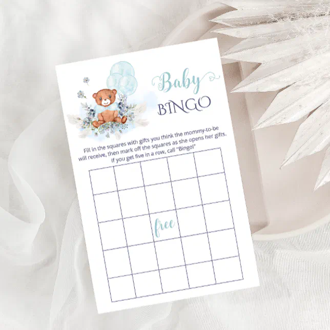 Blue Cute Teddy Bear Boy Baby Shower Game BINGO Flyer | Zazzle