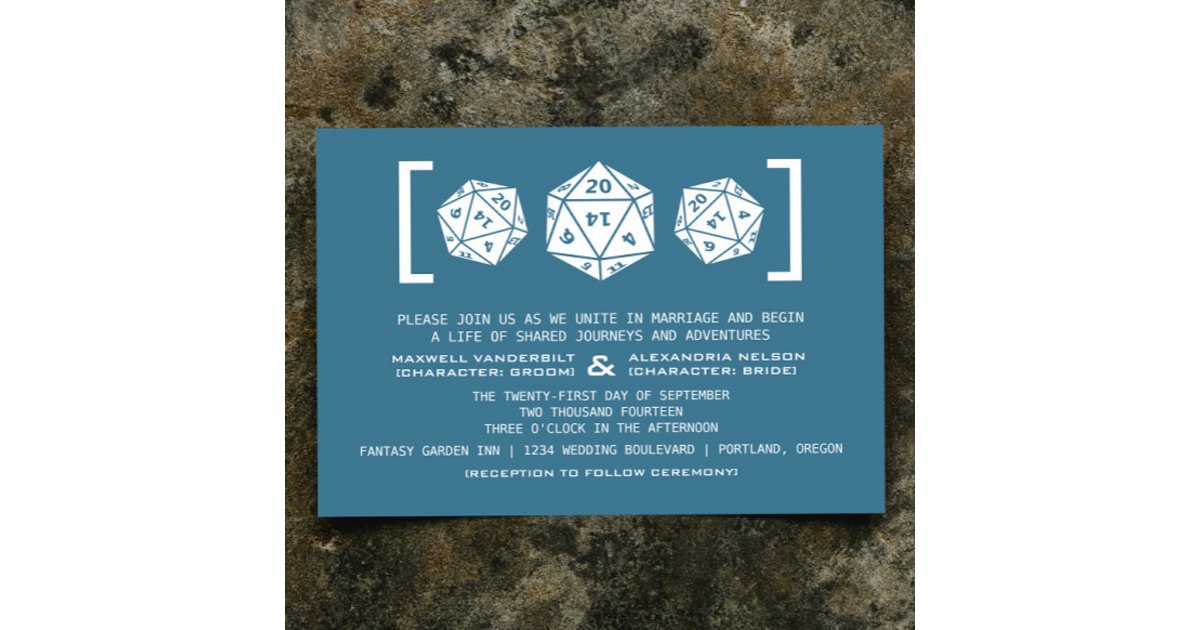 Blue D20 Dice Gamer Wedding Invitation | Zazzle