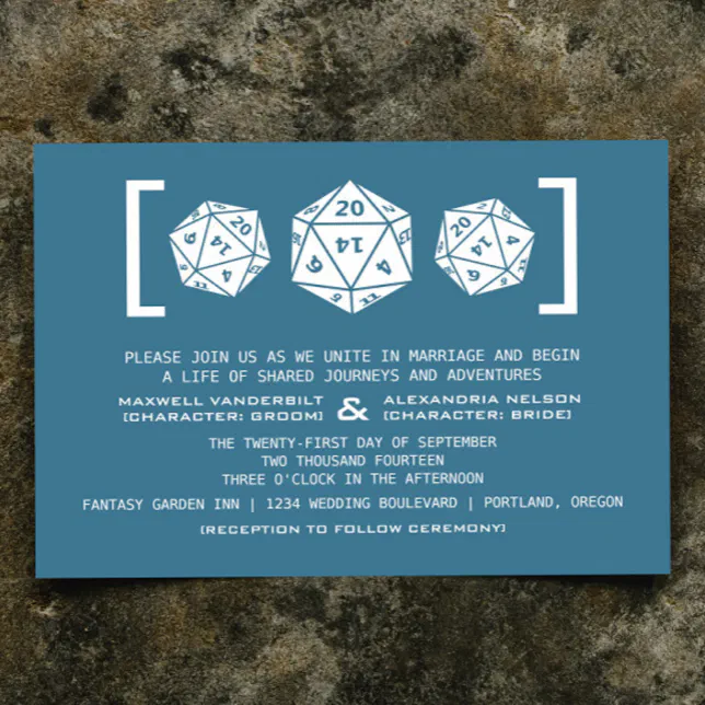 Blue D20 Dice Gamer Wedding Invitation | Zazzle