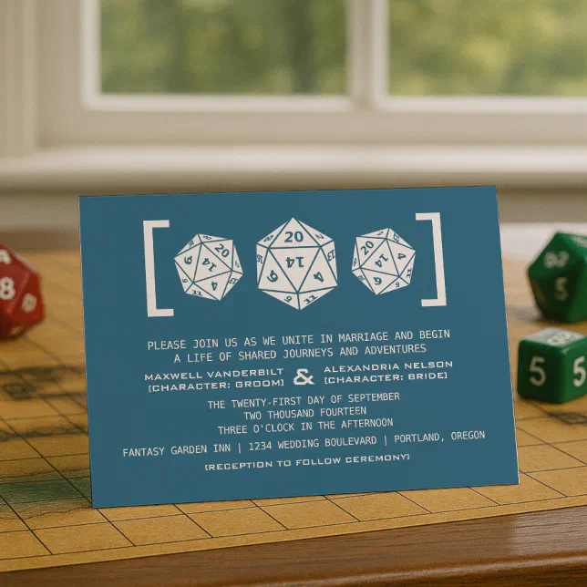 Blue D20 Dice Gamer Wedding Invitation | Zazzle