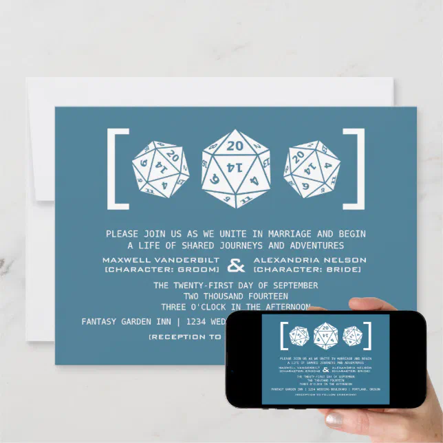 Blue D20 Dice Gamer Wedding Invitation | Zazzle