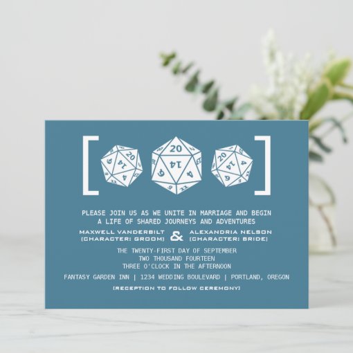 Blue D20 Dice Gamer Wedding Invitation | Zazzle