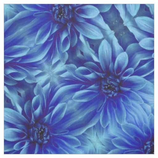 Blue Dahlia Flower Pattern Fabric | Zazzle
