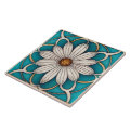 Blue Daisy Art Deco Floral Wall Decor Art Nouveau Ceramic Tile | Zazzle