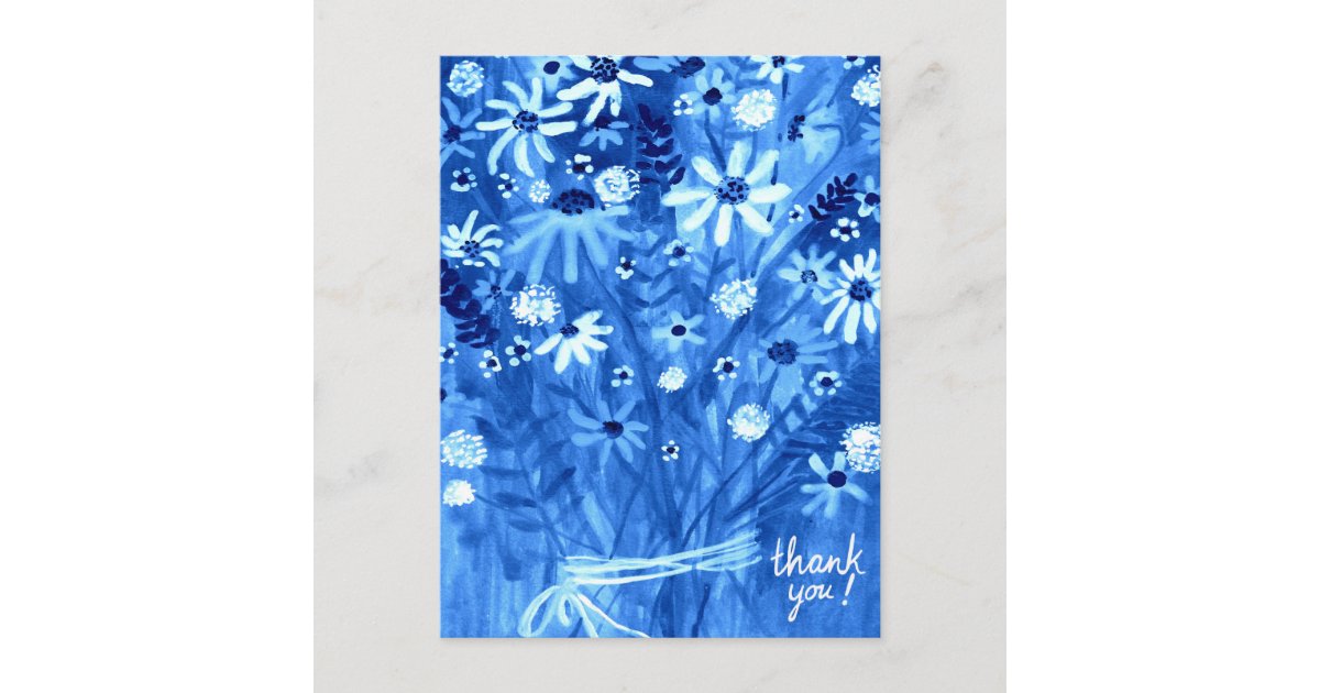 Blue Daisy Bouquet Thank you Postcard | Zazzle