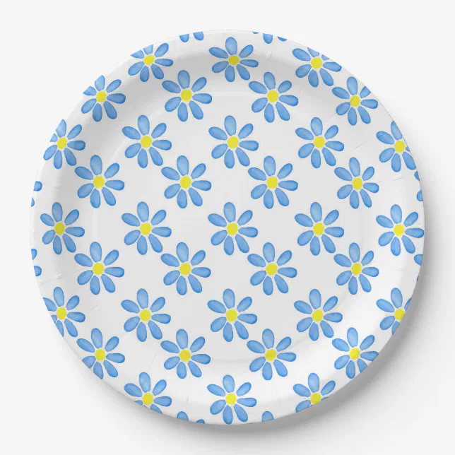 Blue Daisy Watercolor Pattern 2 Paper Plates | Zazzle