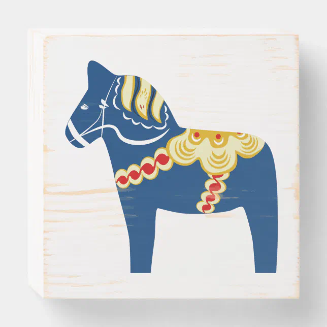Blue Dala Horse Wooden Box Sign | Zazzle