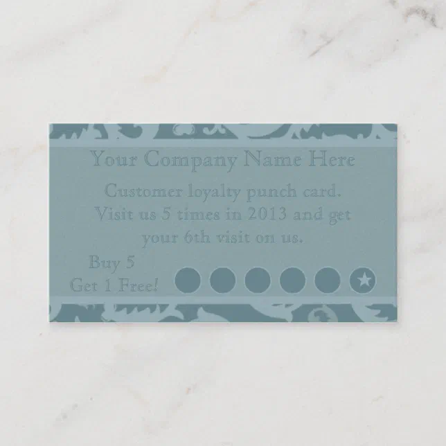 Blue Damask Discount Promotional Punch Card | Zazzle