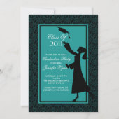 Blue Damask Graduation Invitation Silhouette Grad | Zazzle