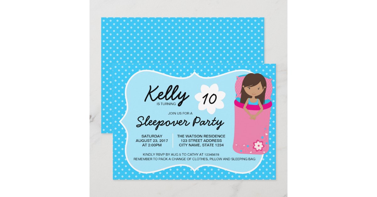 Blue Dark Sleepover Party Birthday Invitation | Zazzle