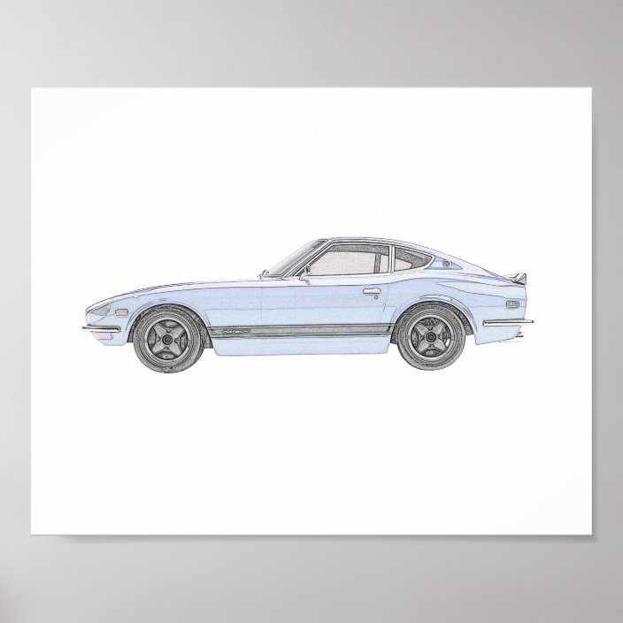 Blue Datsun 240Z Pencil Style Drawing Value Poster | Zazzle.com