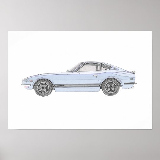 Blue Datsun 240Z Pencil Style Drawing Value Poster | Zazzle.com